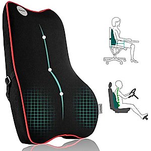 Newgam Lumbar Support Pillow,Pure Memory Foam Back Cushion Orthopedic Backrest with Breathable 3D Mesh for Car Seat,Office Chair,Computer Chair,Wheelchair and Recliner.Ergonomic Design (Red Edge)