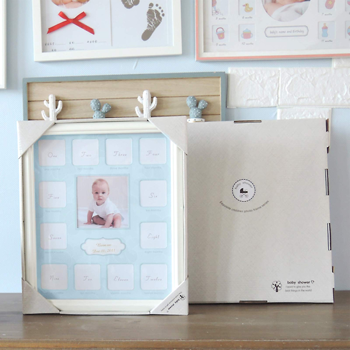 KMAKII Collage Photo Frame for Baby First Year 12 Month Keepsake Picture Photo Frame -Gift for Mom to Be or Expecting Parents-White