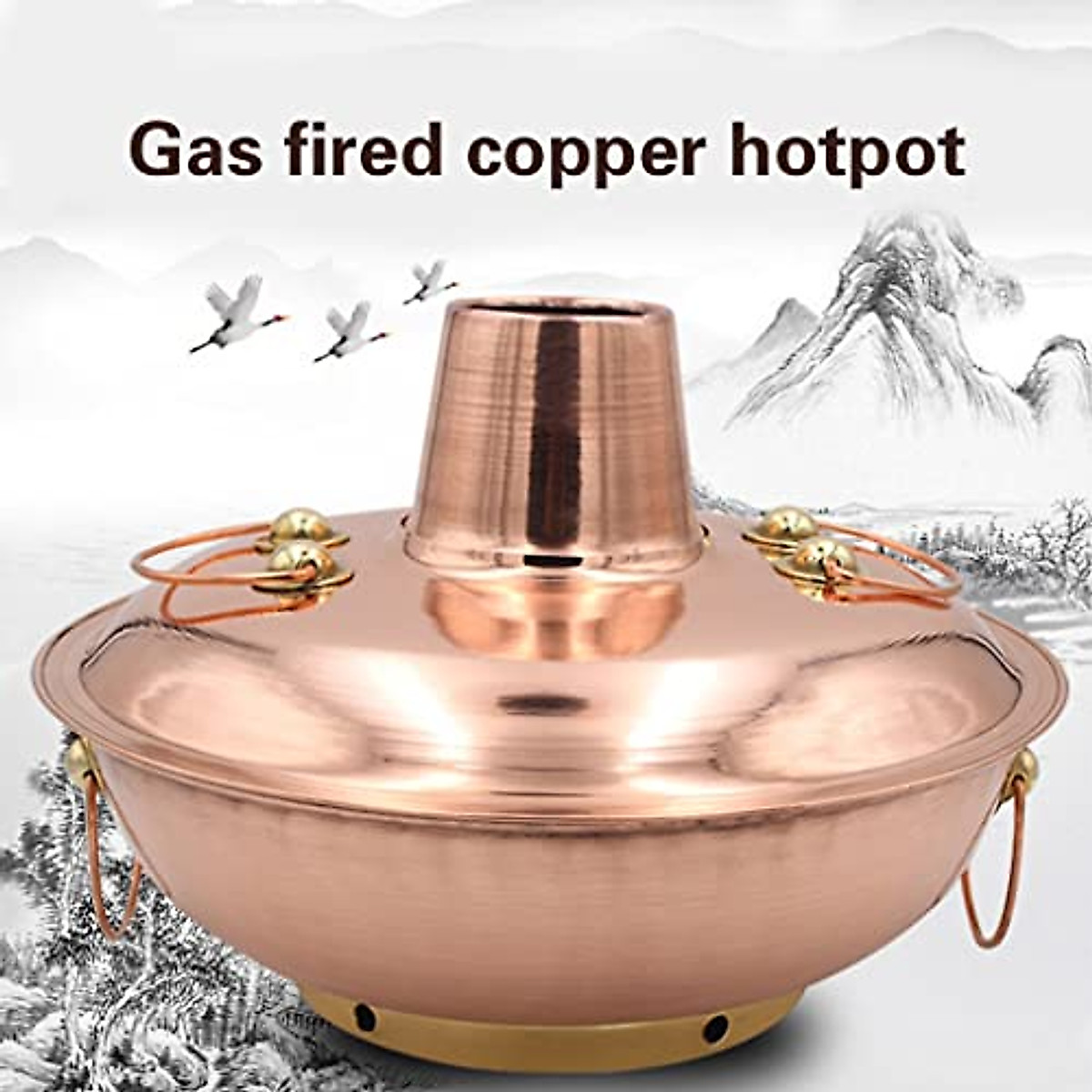 Chafing Dishes Red Copper Thickened Hot Pot, Gas Copper Hot Pot, Hot Pot Chicken Bullfrog Copper Pot for Household and Commercial Use (Color : Brass, Size : 26cm)