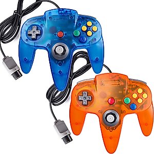 miadore 2 Packs N64 Controllers, Classic N64 Bit 64 Wired Joystick for Ultra N64 Video Game System N64 Console (Jungle Blue and Orange)