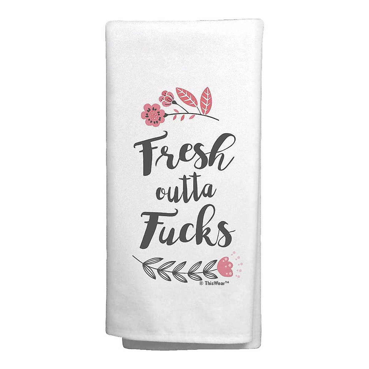 ThisWear Adult Humor Gifts Fresh Outta FS Pretty Swear Word Gifts F- Word Gifts Tea Kitchen Tea Towel White