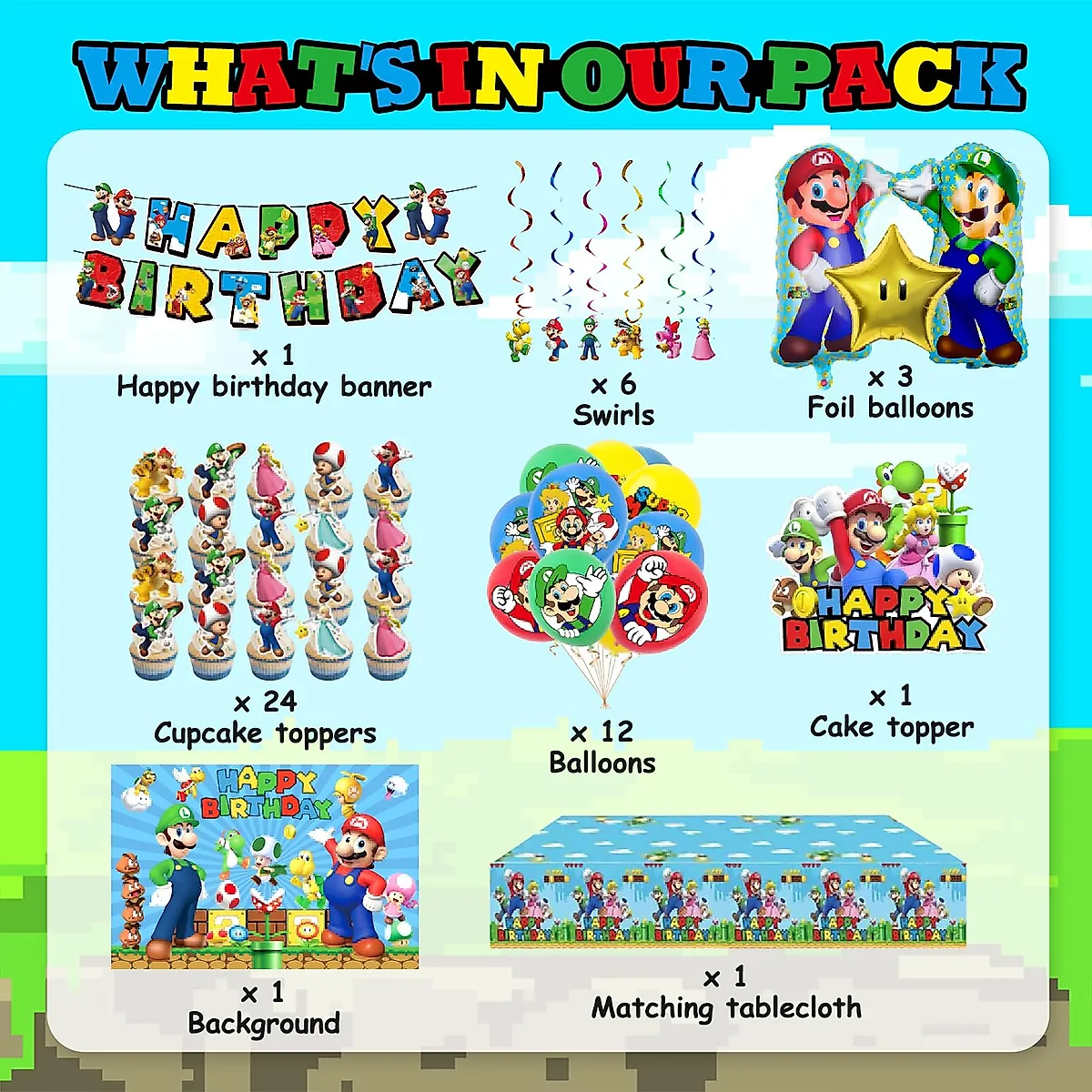 117Pcs Birthday Party Supplies - Birthday Decorations Kit for Boys Kids Including Balloons, Banner, Tableware, Swirls, Tablecloth, Plates, Cutlery, Forks, Spoons, Knife & Napkins (Buy This)