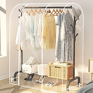 Senvitate Garment Rack Cover, Transparent PEVA Clothes Rack Cover with 2 Smooth Zipper, Clothing Dustproof Waterproof Protector Cover (47X20X59-Clear)