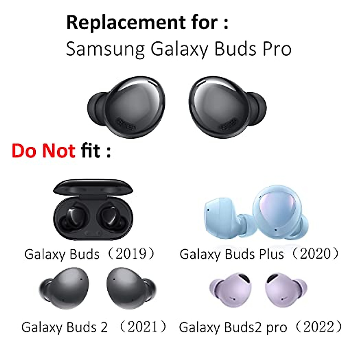 Replacement Silicone Tips Earbuds Eartips Set for Samsung Galaxy Buds Pro Headphones Fit in Case Ear Tips ,6 Pairs (Phantom Black)