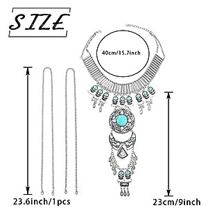 ELABEST Western Turquoise Necklace Boho Chest Chain Body Chain Native American Jewelry for Women (Silver)
