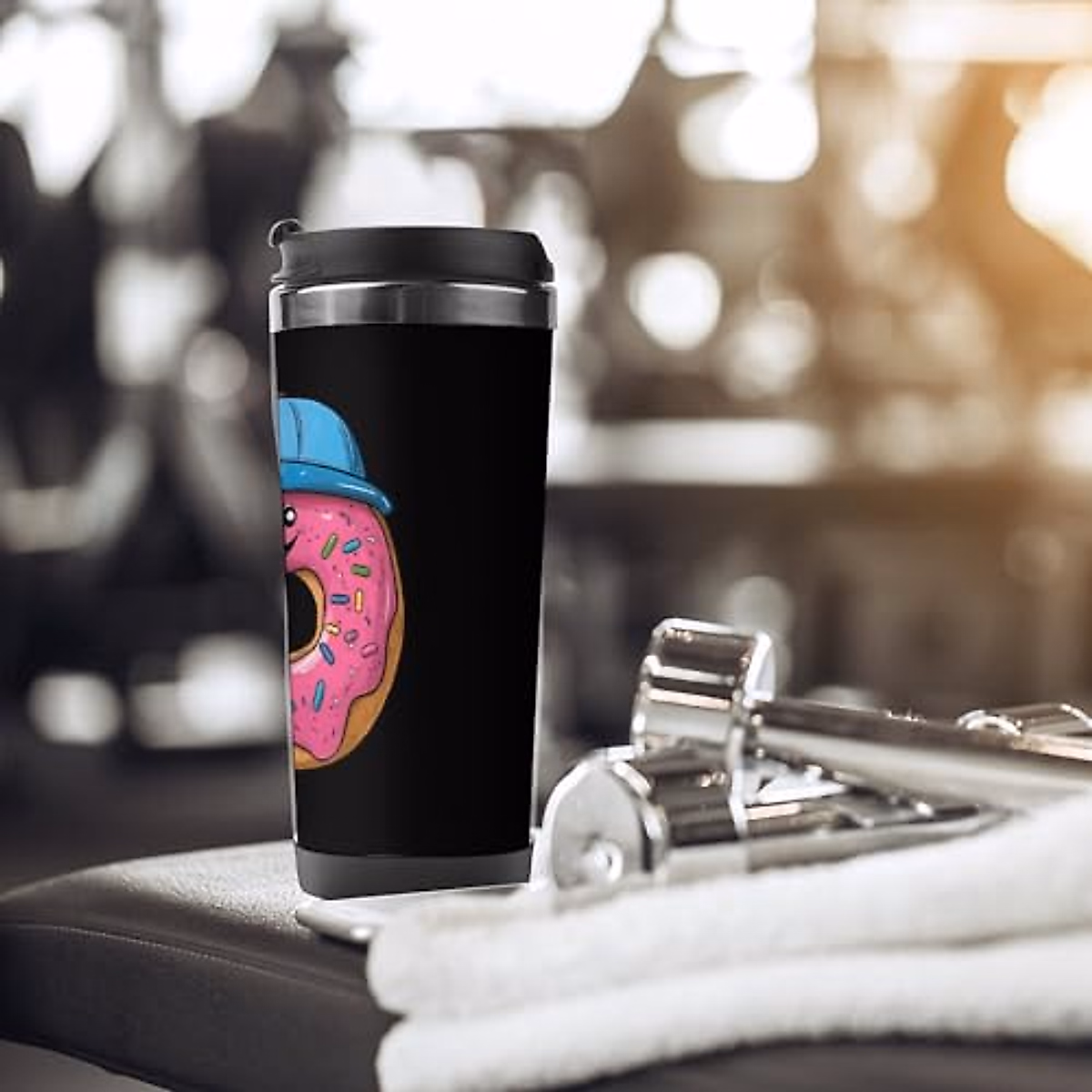 Cute Doughnut Donut Wearing Hat Travel Coffee Mug Reusable Insulated Drinking Cup with Lid for Home Outdoor Works 13 Oz