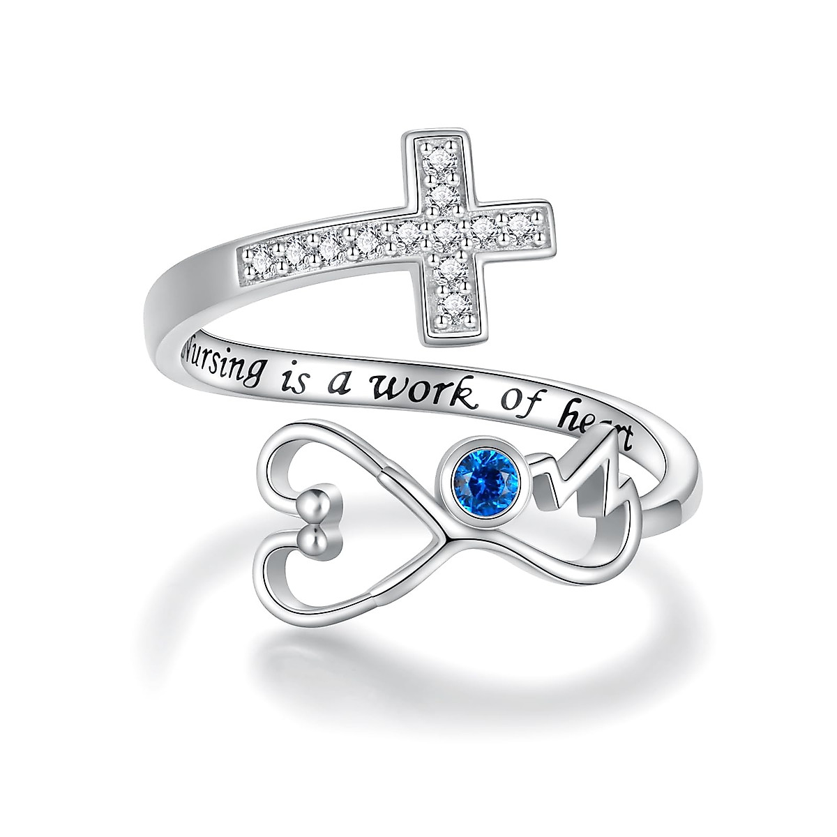 APOTIE Sterling Silver Stethoscope EKG Rings RN Heartbeat Cross Medicine Jewelry Nurses Week Gift for Medical Student Doctor Nurse