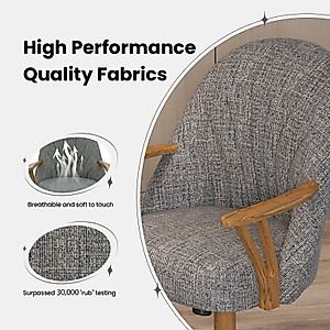 Chromcraft Set of 4 Caster Swivel Tilt Dining Chairs, Luxe Casual Wooden Arm All-Metal Pedestal Base Chairs with Rolling Wheels for Kitchen(Fonzo Marble-Chestnut Oak)