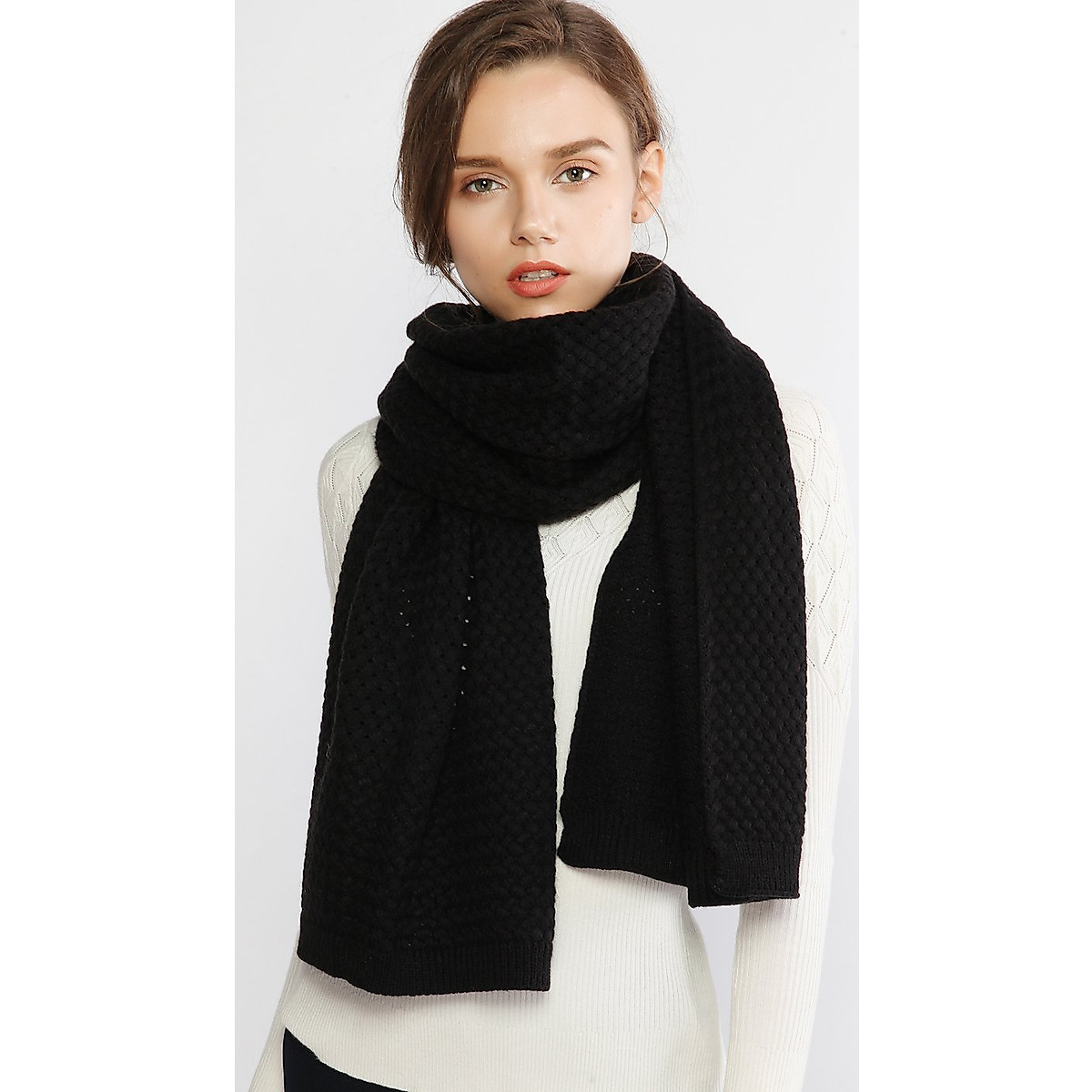 RIIQIICHY Winter Scarfs for Women Cold Weather Chunky Knit Scarf Warm Thick Black Scarf Long Large Oversized Scarves