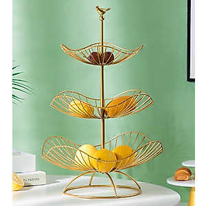 3 Tier Fruit Basket Stand, Modern Tiered Fruit Bowl for Kitchen Counter, Metal Fruit Bowl Bread Baskets, Detachable Fruit Holder Storage Baskets Stand, Black/White/Gold,Gold