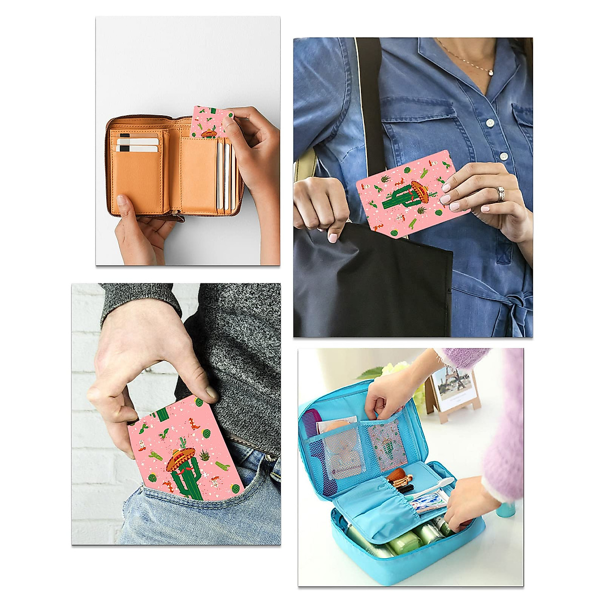 Green Cactus Small Compact Mirror for Purse, Tropical Western Cowboy Pink Travel Makeup Mirror for Women Men, Rectangular Handheld Compact Pocket Mirror 1 PCS