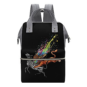 Lion Zebra Diaper Bag Backpack Large Capacity Mommy Bags Multifunction Nappy Bag Travel Back Pack Gray-Style