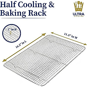 Ultra Cuisine Oven-Safe, Dishwasher-Safe 100% Stainless Steel Cooling and Baking Rack Set Heavy Duty Tight-Wire - 11.5 x 16.5-inch - Set of 2 - Half Sheet Pan Cooling Racks