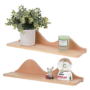 Wood Floating Shelves Wall Mounted Set of 2 for Wall Decor, Natural Wood Floating Shelves for Living Room/Bedroom/Kitchen Decor Storage (Natural)
