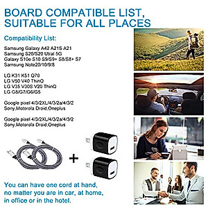 USB Type C Wall Charger Plug 5V 1A Power Adapter for Samsung Galaxy S22 S21s Ultra 5G S20 S10 S9 Plus Note 20 Note10 9 8, LG V70 V60 ThinQ G8 G6 with 2 Pack 6FT Type-C Fast Charging Cable Cords