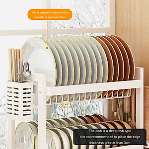 Kitchen Counter Dish Drainer Rack, with Utensil & Cutting Board Holder & Drip Tray, Multi-Function Large Capacity Dish Drain Rack,Black,2 Tier