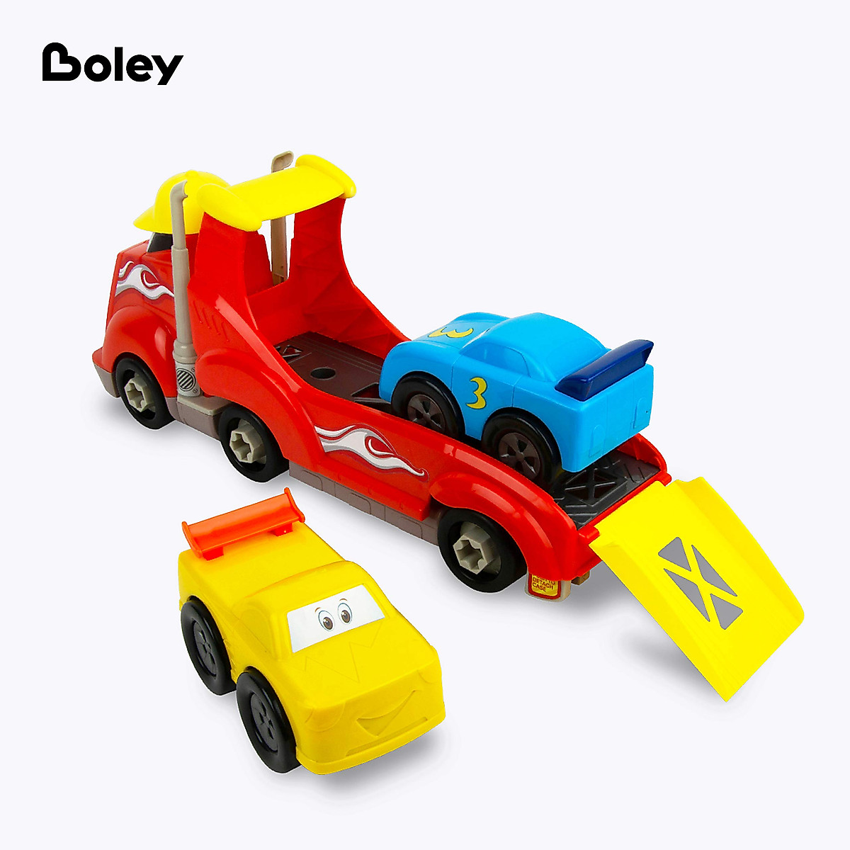 Boley Racing Rascals Hauler Truck Toy Car Set - 3 Pack Toddler Toy Cars and Toy Truck - Toddler Cars and Truck Set with Detachable Trailer and Take Apart Wheels - for Kids Ages 2 and Up