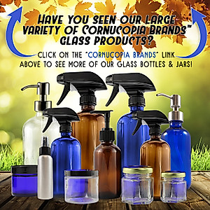 16oz Glass Bottles w/Heavy Duty Sprayers - Three Pack Bundle (1 Cobalt Blue, 1 Amber, 1 Clear); Boston Round; 3-Setting Spray Tops + Black Lids