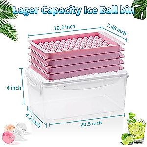 4 Pack Mini Round Ice Cube Tray, Ice Ball Maker Mold for Freezer with Container, Sphere Ice Cube Tray Making 99pcs Circle Ice Chilling Cocktail Whiskey Tea Coffee - Pink