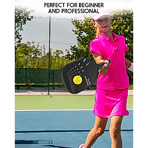 Graphite Pickleball Paddles Set of 4 Pickleball Racquet 6 Pickleball Balls 1 Bag 4 Replacement Soft Grip, Polypropylene Honeycomb Core Lightweight Indoor/Outdoor Pickle Ball Equipment for Men Women