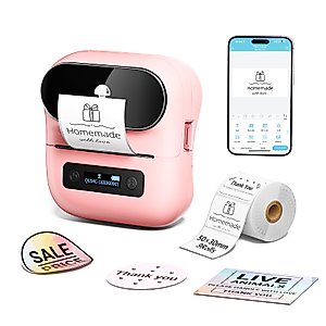 Phomemo Label Printer - M220 Label Maker, Bluetooth Mini Barcode Printer, 3 Inch Wireless Portable Sticker Maker Machine for Mailing, Storage, Address, Clothing, Home, Office,Pink