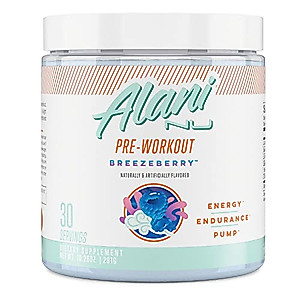 Alani Nu Pre Workout Supplement Powder for Energy, Endurance & Pump | Sugar Free | 200mg Caffeine | Formulated with Amino Acids Like L-Theanine to Prevent Crashing | Breezeberry, 30 Servings