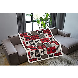 Virah Bella Quilted Lodge Life Rustic Sherpa Throw Blanket for Couch - 50" x 60" - Lightweight Throw Quilt