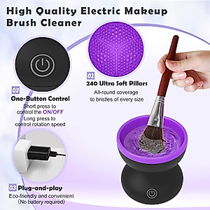 Electric Makeup Brush Cleaner with Drying Rack, Luxiv 2 In 1 Wash&Dry Makeup Brush Cleaner Machine Fit for All Size Brush Automatic Spinner Machine, Makeup Brush Beauty Blender Cleaner (Black+Purple)