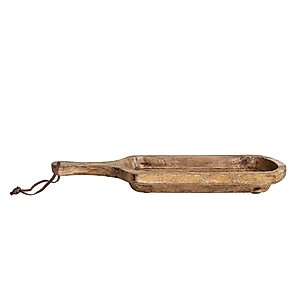 Creative Co-Op Boho Wood Serving Tray with Handle and Leather Tie, Natural