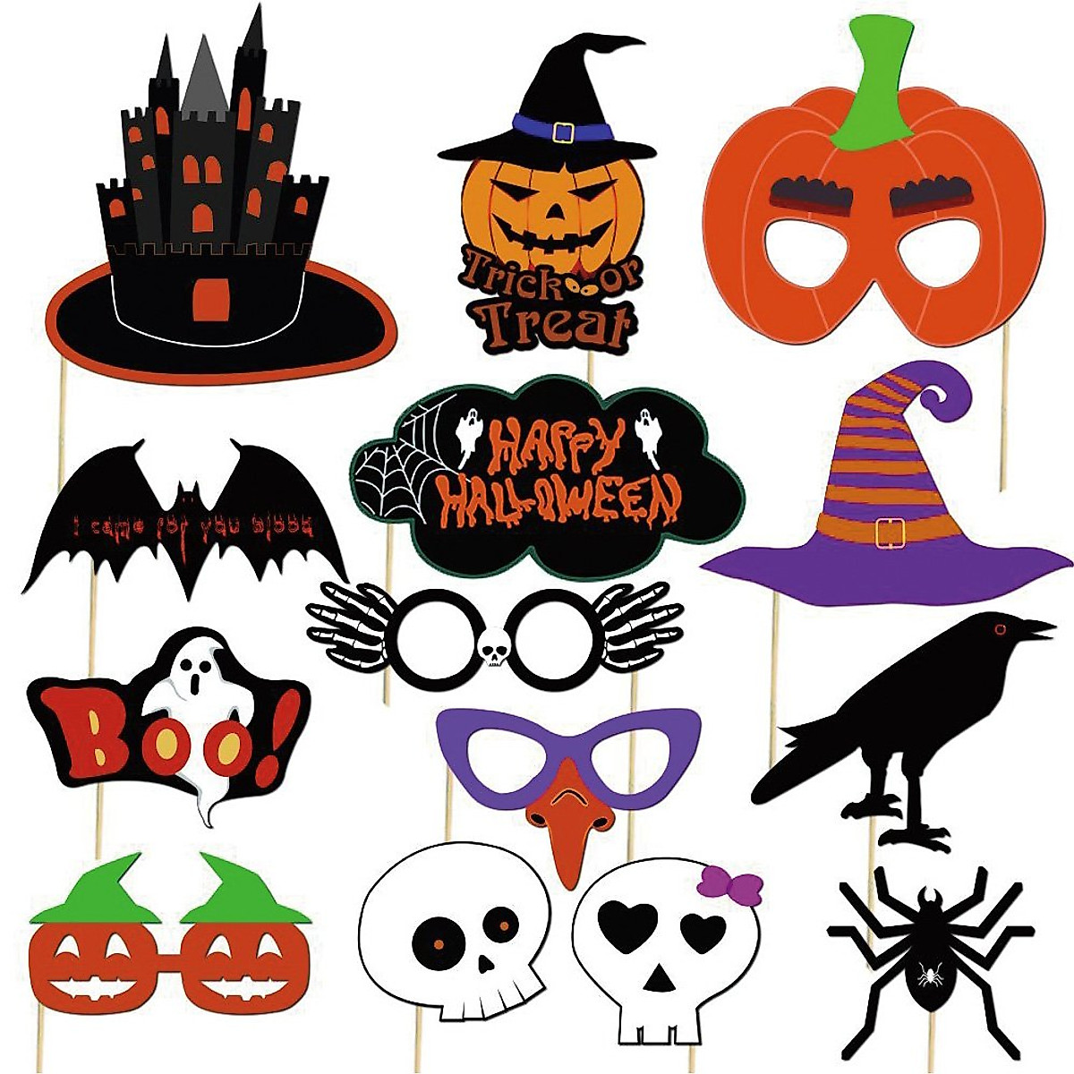 KUUQA Halloween Photo Booth Props Kit Halloween Party Decorations, Pack of 38
