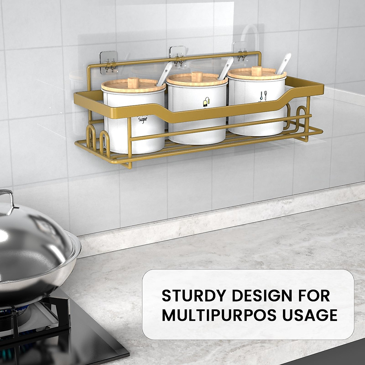 BATHDESIGN Shower Caddy Adhesive, Bathroom Shower Organizer, Shower Shelves for Inside Shower, No Drilling Wall Mounted Shower Storage for Inside Shower, Matte Gold