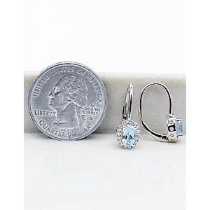 Dazzlingrock Collection 10K 6X4 MM Each Oval Cut Aquamarine & Round Cut Diamond Ladies Dangling Earrings, White Gold