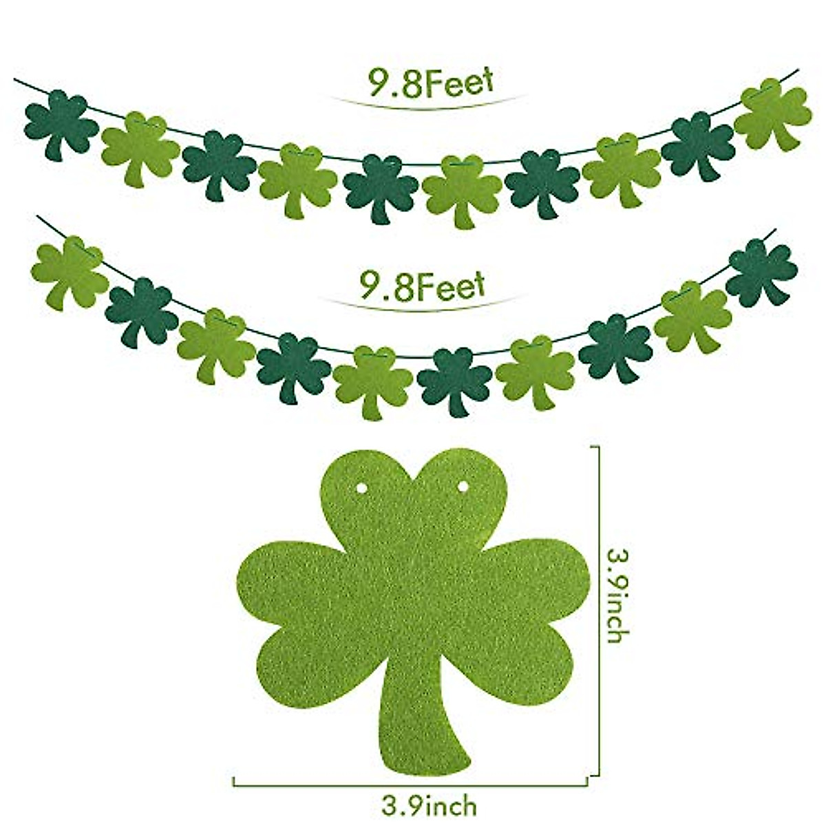 3 Pieces St Patrick's Day Garland Banner Decorations Lucky Burlap Banner Shamrock Irish Leaf Clover Banner Rustic Felt Hanging Banner for Mantel Fireplace Indoor Outdoor Saint Party Decor Supplies
