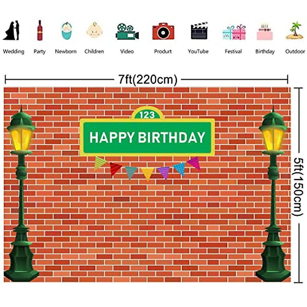 7x5ft Red Brick Wall Street Backdrop Cartoon Photography Backdrops Happy Birthday Party Background Party Decors Decorations Baby Shower Table Banner Background