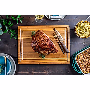 Lipper International 1250 Acacia 1 1/2" Thick Carving Board with Deep Well and Inset Handles for Cutting or Serving Meat, 20" x 15" x 1 1/2"