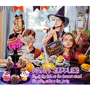 Damanse Halloween Cupcake Stand,3 Tier Cardboard Cupcake Stand Dessert Holder Tower for Halloween Decorations, Halloween Birthday Party Supplies Haunted Decor for Kids (Halloween)