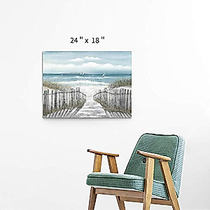 Beach Picture Coastal Wall Art: Blue Abstract Seascape Artwork Sandy Path Canvas Painting for Bedroom (24"W x 18"H,Multi-Sized)