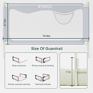 MININEC Bed Rail for Toddlers Baby, Long Toddler Bedrail Guard for Kids Children, Strong Babies Bed Rail for Twin, Full Size, Queen & King Mattress with Reinforced Anchor Safety Grey 70.8 * 27.5 in
