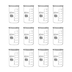 Eisco 12PK Tall Form Beakers Without Spout, 150mL - Graduated - Borosilicate Glass - Berzelius Beaker