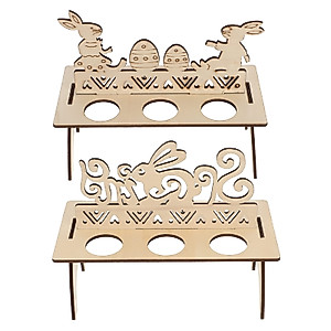 LUOZZY 2 Pcs Wood Easter Egg Holder DIY Painting Wood Egg Display Rack Tray Easter Rabbit Chicken Sign Egg Holding Stand for Home Shop Rabbit (4+5)