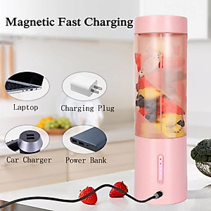 NOLLAM 16 Oz Portable Blender with 6 Blades, USB Rechargeable, Magnetic Charging, Pink