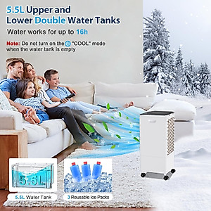 Portable Air Conditioners, 3 IN 1 Air Conditioner Portable for Room, 5.5L Evaporative Air Cooler, Portable AC with 3 Speeds, Remote Control Swamp Cooler for Bedroom Office Garage Kitch