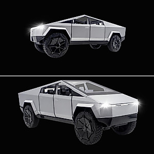 Cybertruck Model: 1/32 Diecast Metal Toy Trucks with Lights and Sounds, Mini Vehicles Toys for Boys, Ages 3 and Up (Silver)
