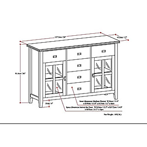 SIMPLIHOME Artisan Solid Pine Wood 54 inch Contemporary Sideboard Buffet Credenza in Dark Chestnut Brown features 2 Doors, 6 Drawers and 2 Cabinets with Large storage spaces