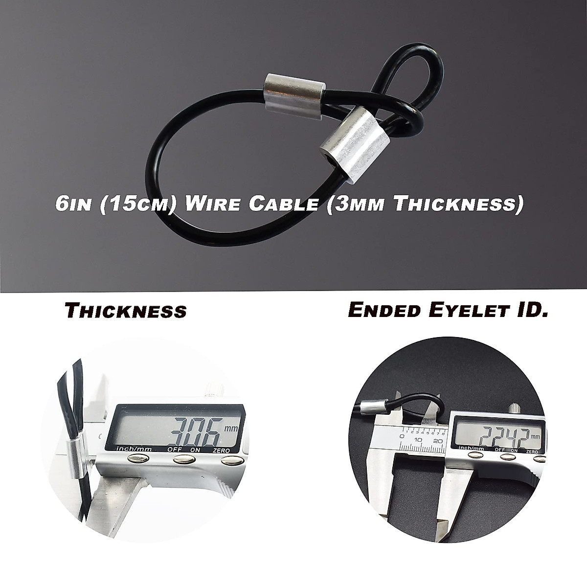 Bytiyar 20 pcs 6 inch (15cm) 3mm Thickness Stainless Steel Wire Cable with Loops Vinyl Cover Coated Short Rope Lanyard Lock Safety Tether Chains, Black