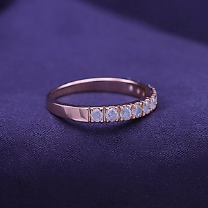 AFFY 3/4 Carat Round Cut Natural White Diamond Wedding Band Ring In 14K Rose Gold Over Sterling Silver (Clarity : I2-I3, Color : I-J, 0.75 Cttw) Ring Size-10