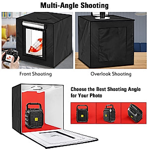 Photo Box 16"/40cm Photo Studio Light Box Portable Photography Shooting Tent with LED Lights, Dimmable Table Top Light Tent with 6 Color Backdrops for Jewellery, Food, Bags, Shoes