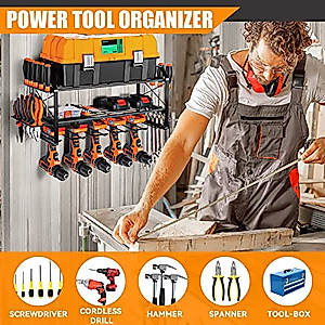 Bovkeoy Power Tool Organizer Wall Mount, 3 Layers Tool Organizer with 5 Drill Slots, Drill Holder Wall Mount for Tool Storage, Tool Organizers and Storage, Utility Racks for Garage Organization