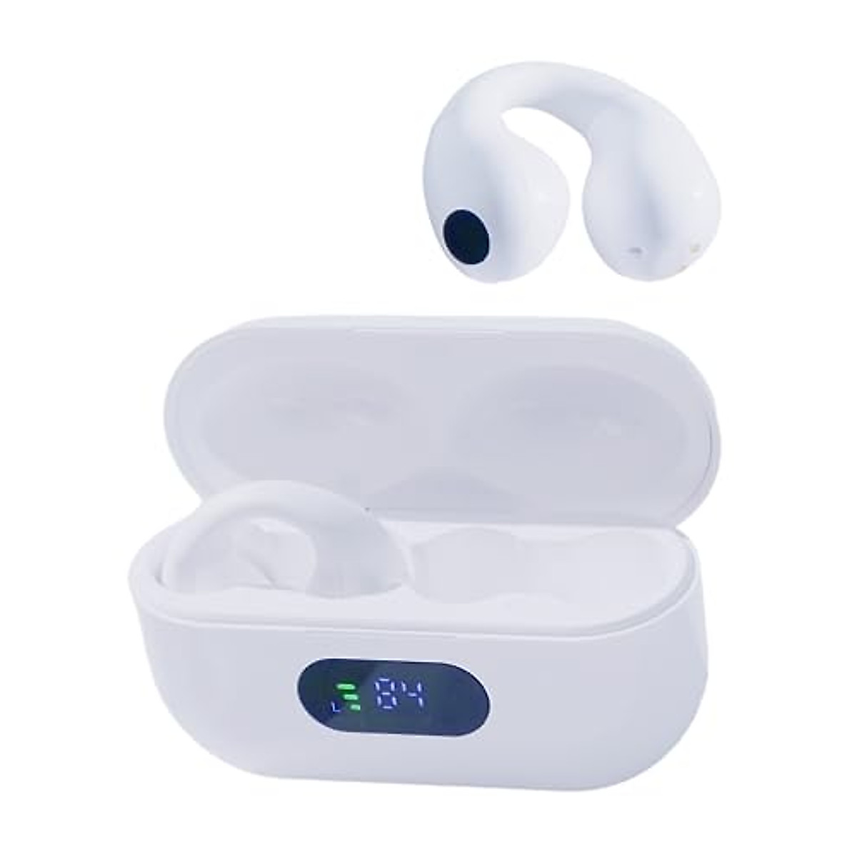 Tayogo Ear Clip Bluetooth Headphones, Open Ear Clip Headphone with Mic/Display, Wireless Ear Clips Ear Buds, Bluetooth V5.3, 80 Hours Playtime with Charging Case for Running, Workout-White