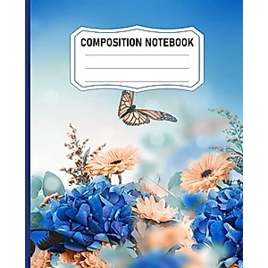 Yellow and blue flowers with butterflies composition notebooks: Wide Ruled Blank Pages 7.5 x 9.25, 120 Pages, For kids, teens, and adults, Video Game (Composition Notebooks)